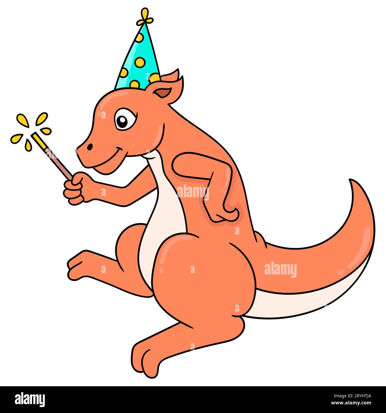 kangaroo holding fireworks celebrates new year party, vector ...