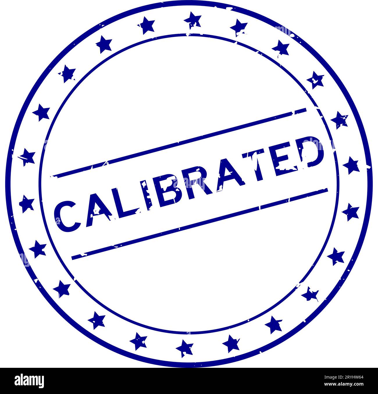 Grunge blue calibrated word round rubber seal stamp on white background ...