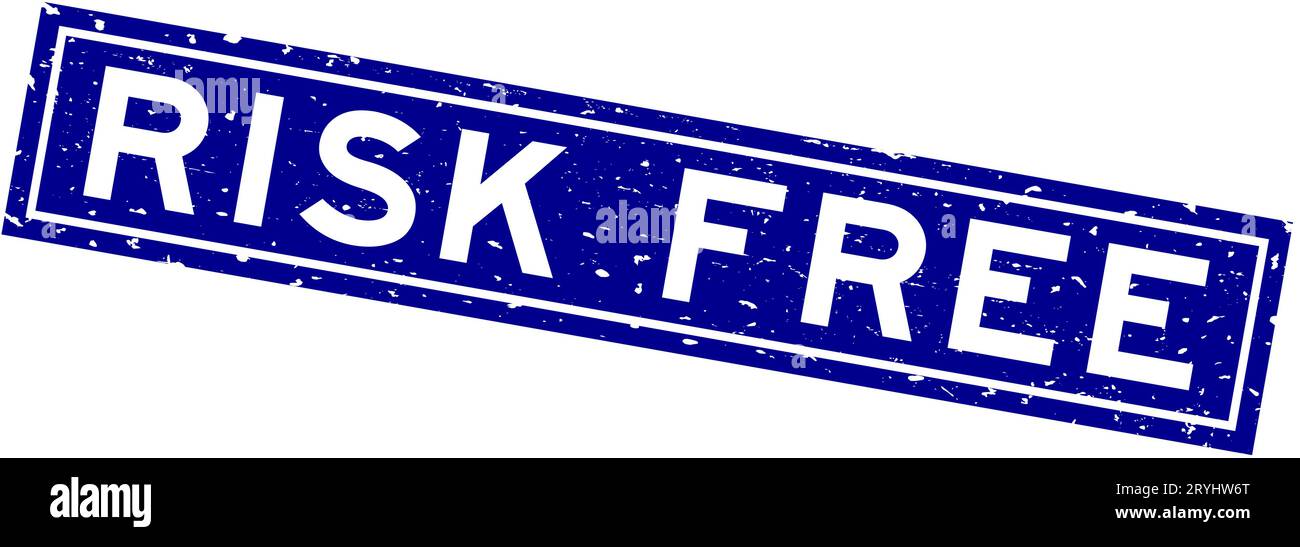 Grunge blue risk free word square rubber seal stamp on white background ...