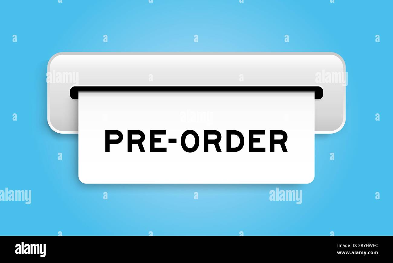 White coupon banner with word pre order from machine on blue color ...