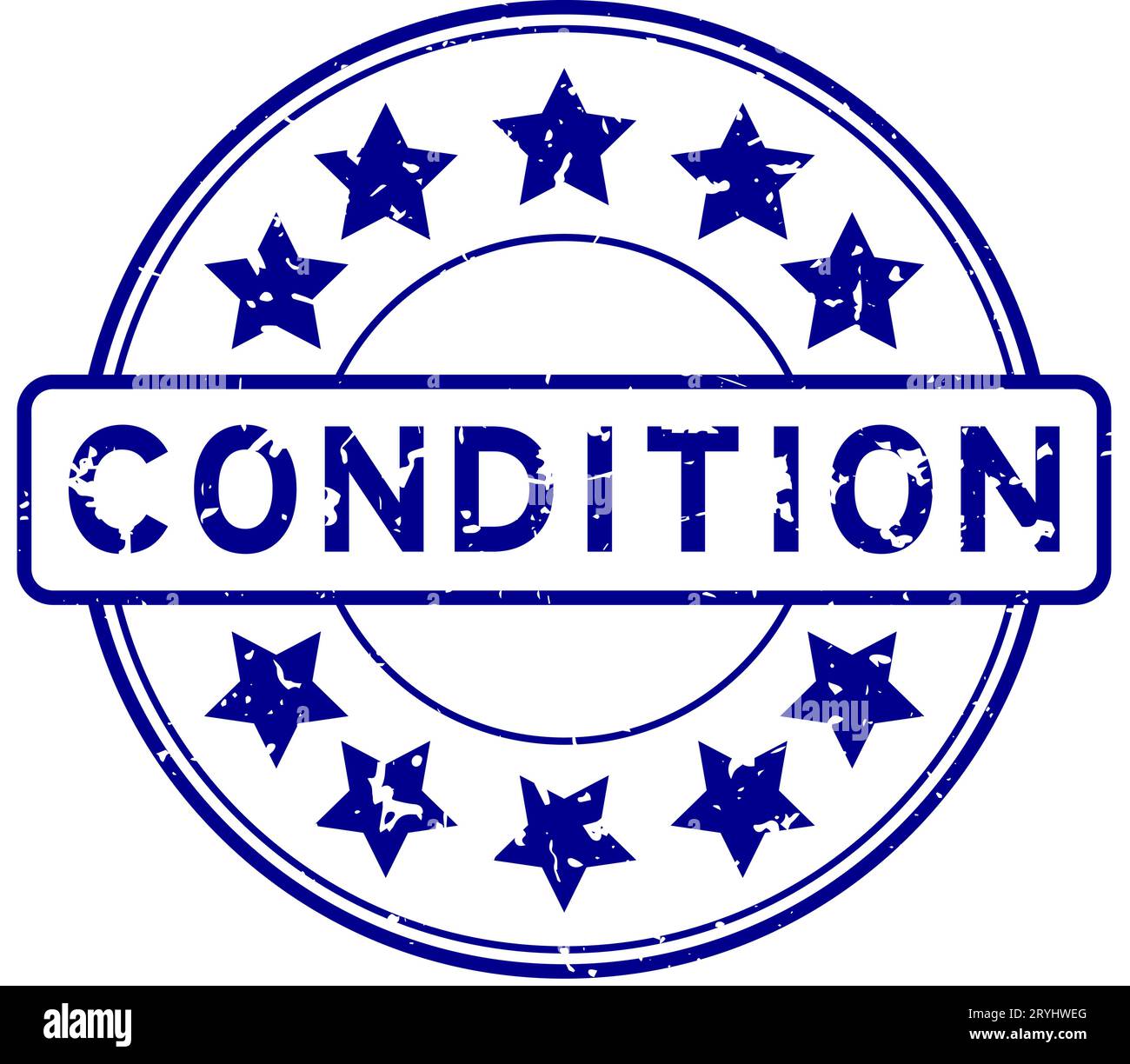 Grunge blue condition word with star icon round rubber seal stamp on ...