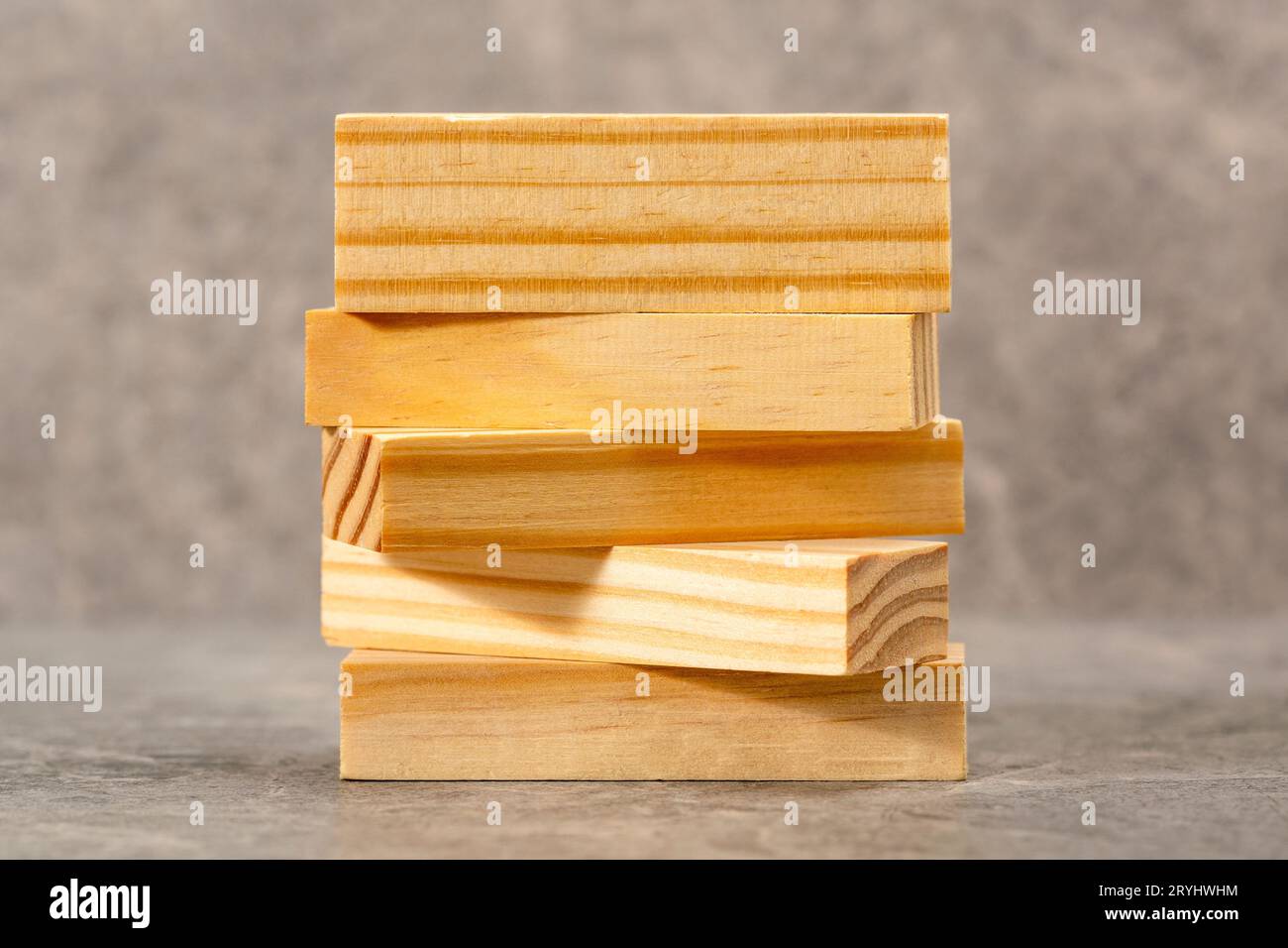 Stack of five wooden blocks Stock Photo - Alamy