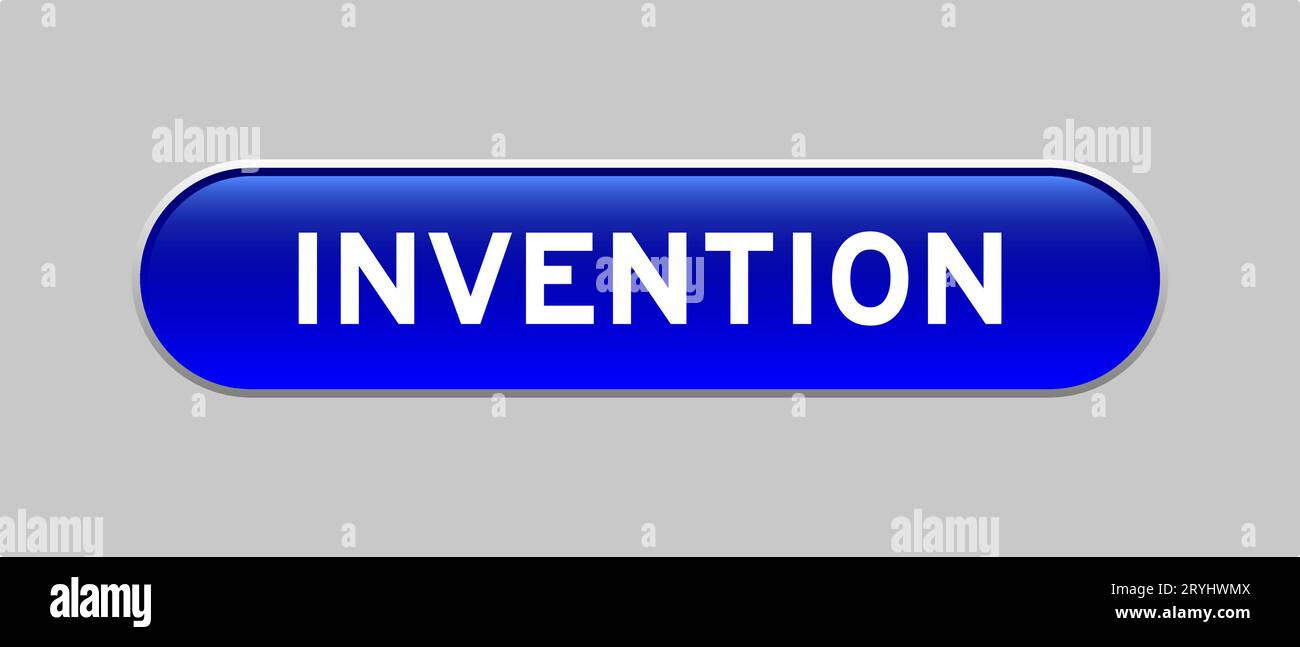 Blue color capsule shape button with word invention on gray background ...