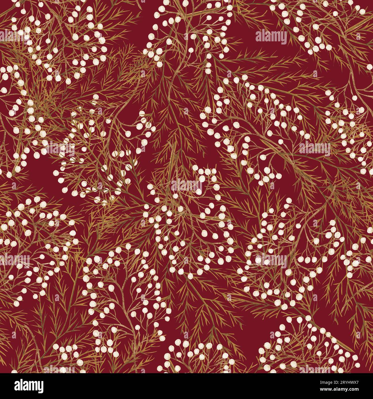 Watercolor seamless pattern dry twig and leaves. Hand painted boho ...