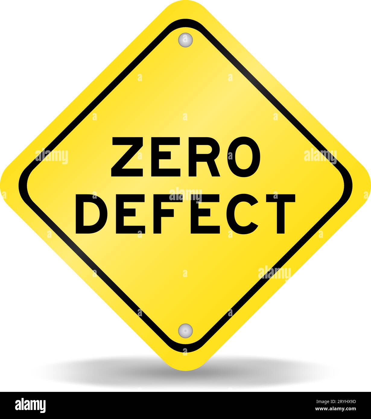 Yellow color transportation sign with word zero defect on white ...