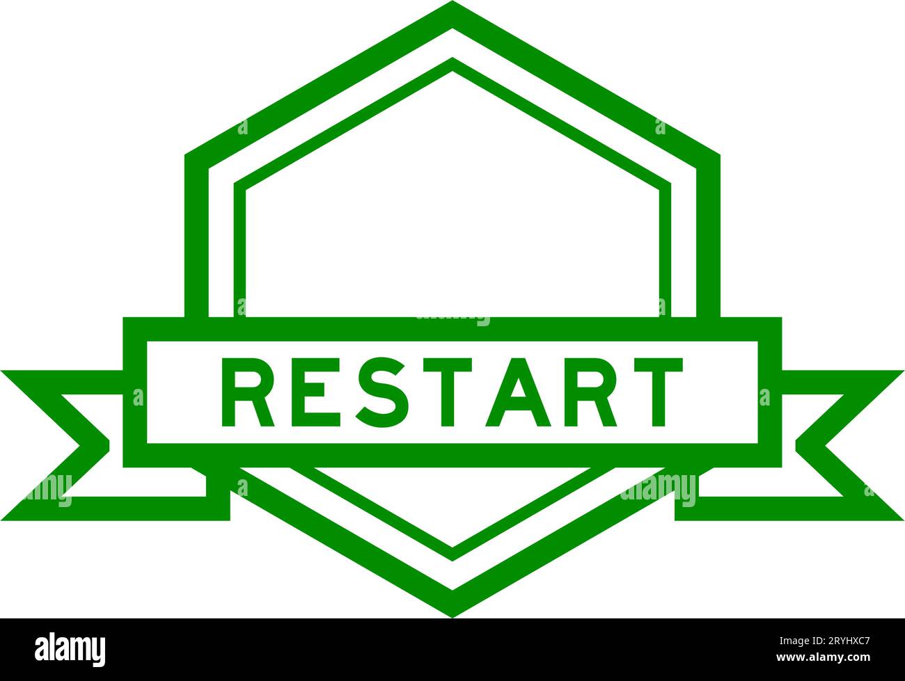 Vintage green color hexagon label banner with word restart on white ...