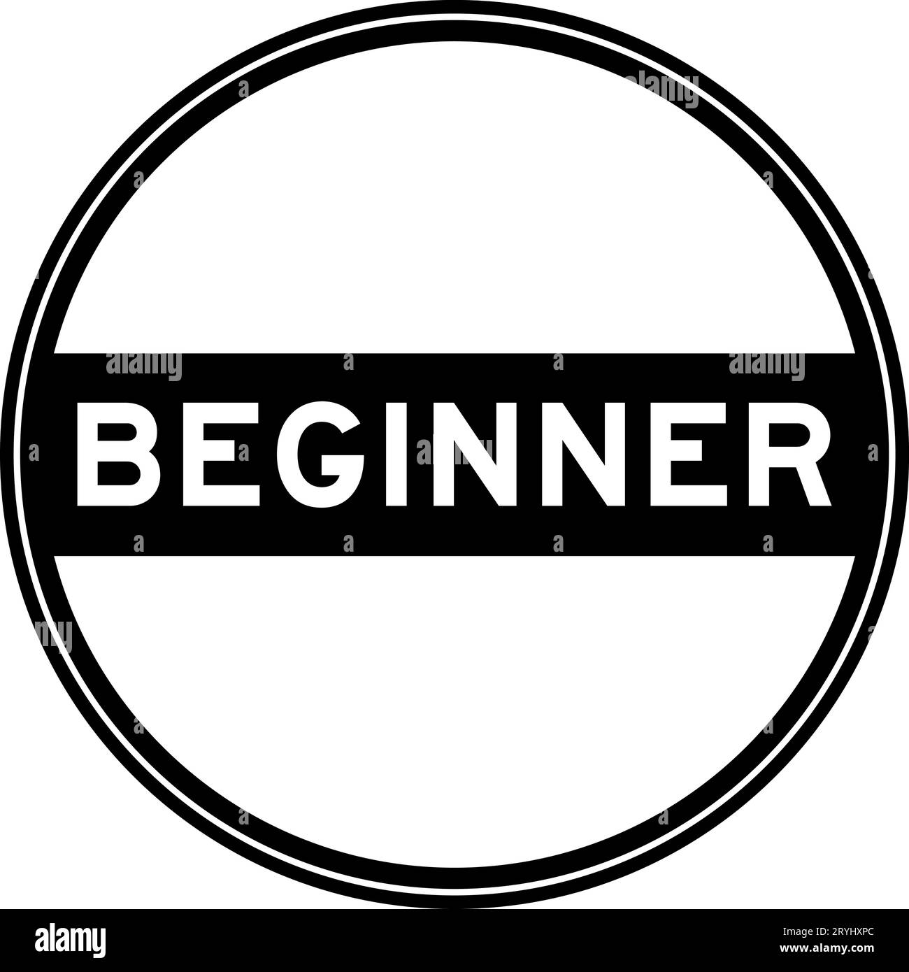 Black color round seal sticker in word beginner on white background ...