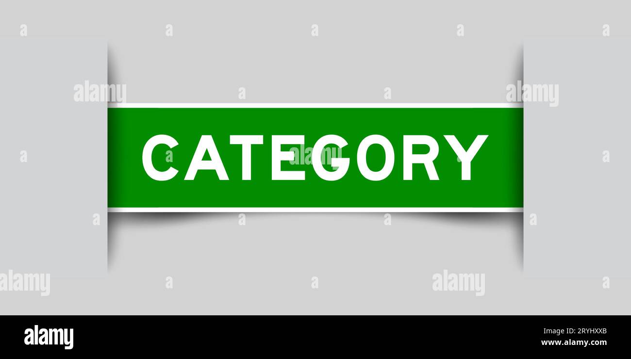 Green color square label sticker with word category that inserted in ...
