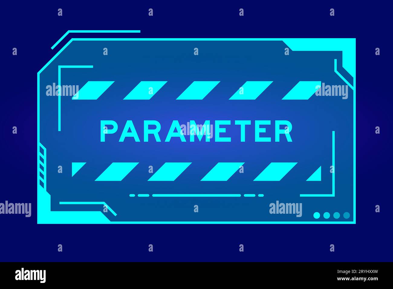 Blue color of futuristic hud banner that have word parameter on user interface screen on black ...