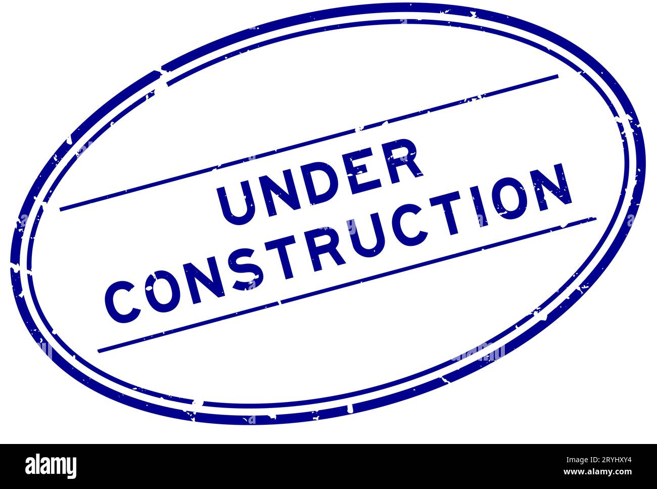 Grunge blue under construction word oval rubber seal stamp on white ...