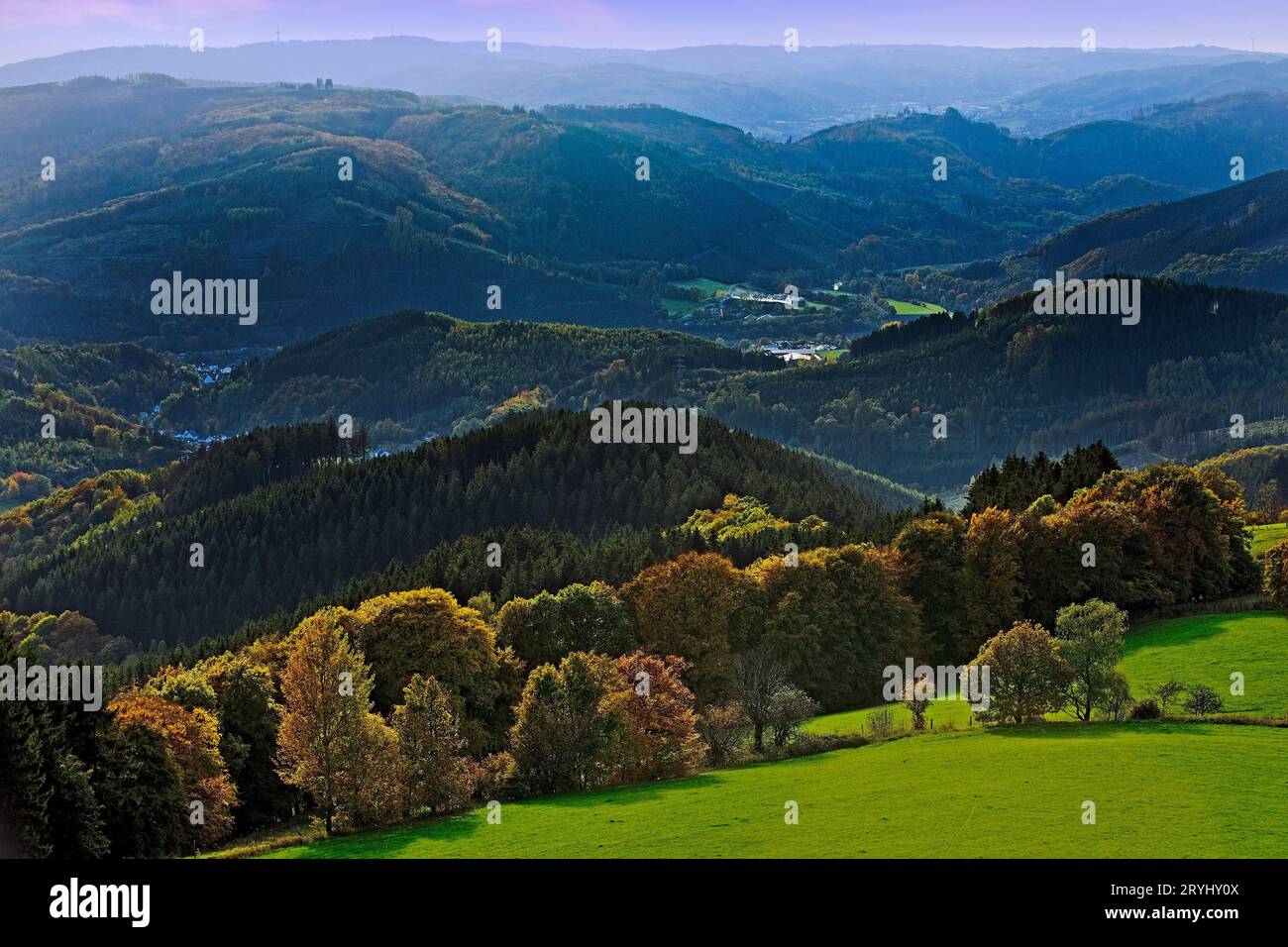 Wide view of the landscape from Schomberg, Wildewiese, Sundern ...