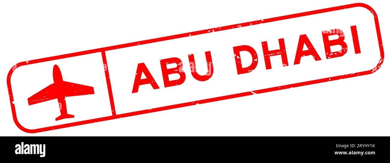 Grunge red abu dhabi word with plane icon square rubber seal stamp on ...