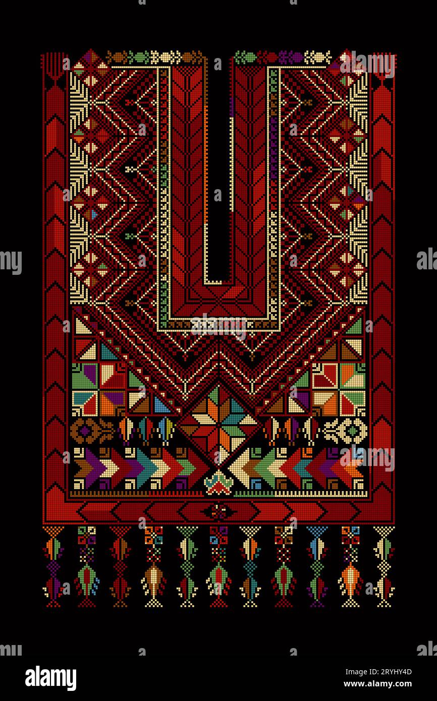 Embroidery vector Tatreez template , Palestinian fashion neck ornament ...