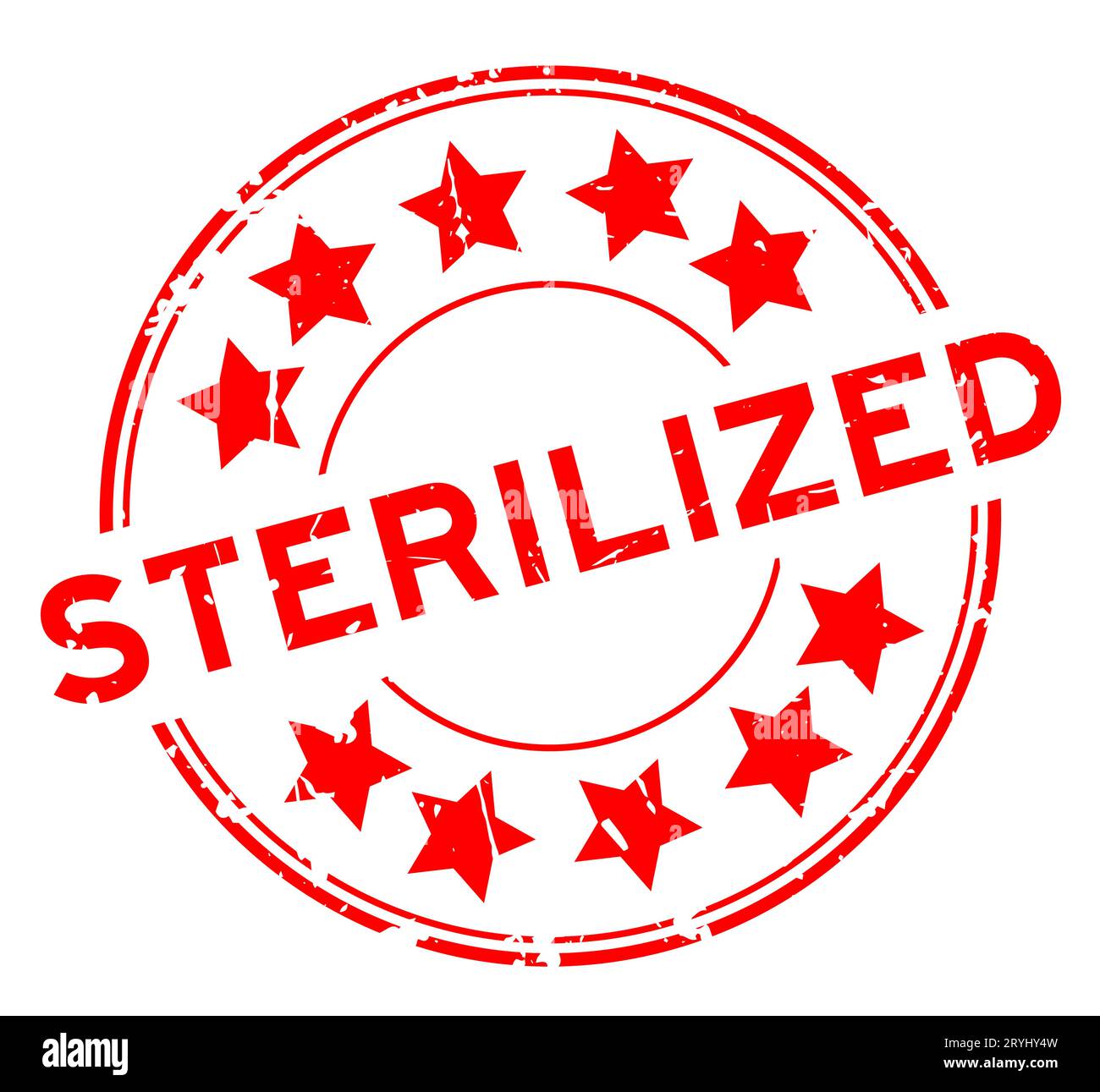 Grunge Red Sterilized Word With Star Icon Round Rubber Seal Stamp On