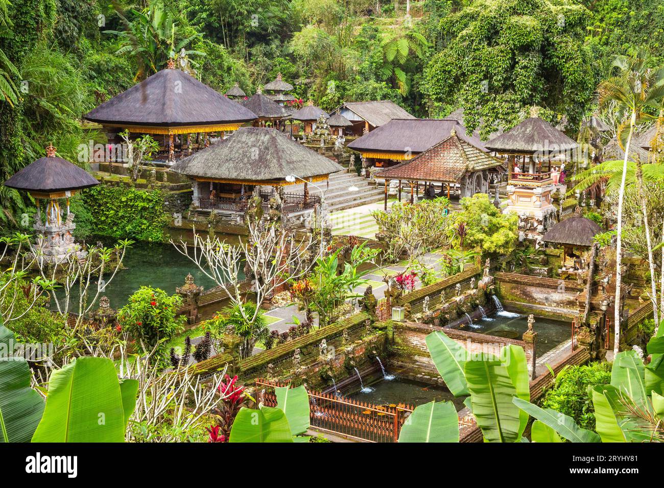 A high view of the Pura Tirta Empul (water temple in Ubud Bali Stock ...