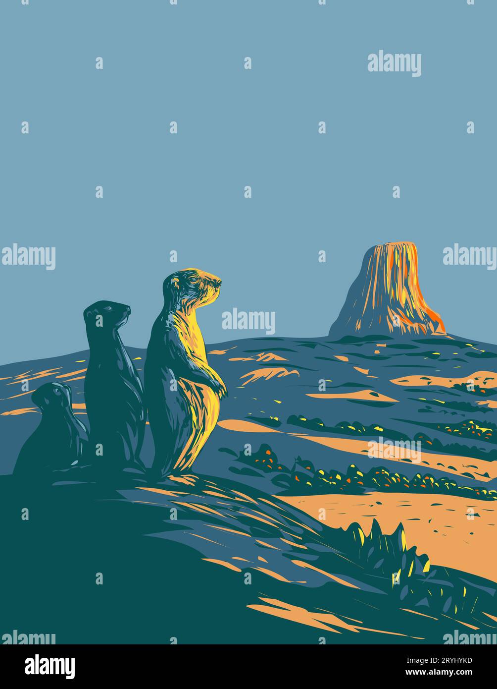 Prairie Dog in Devils Tower National Monument Wyoming WPA Poster Art ...