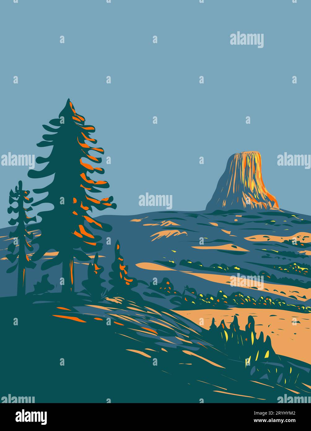 Devils Tower National Monument Wyoming During Summer WPA Poster Art ...