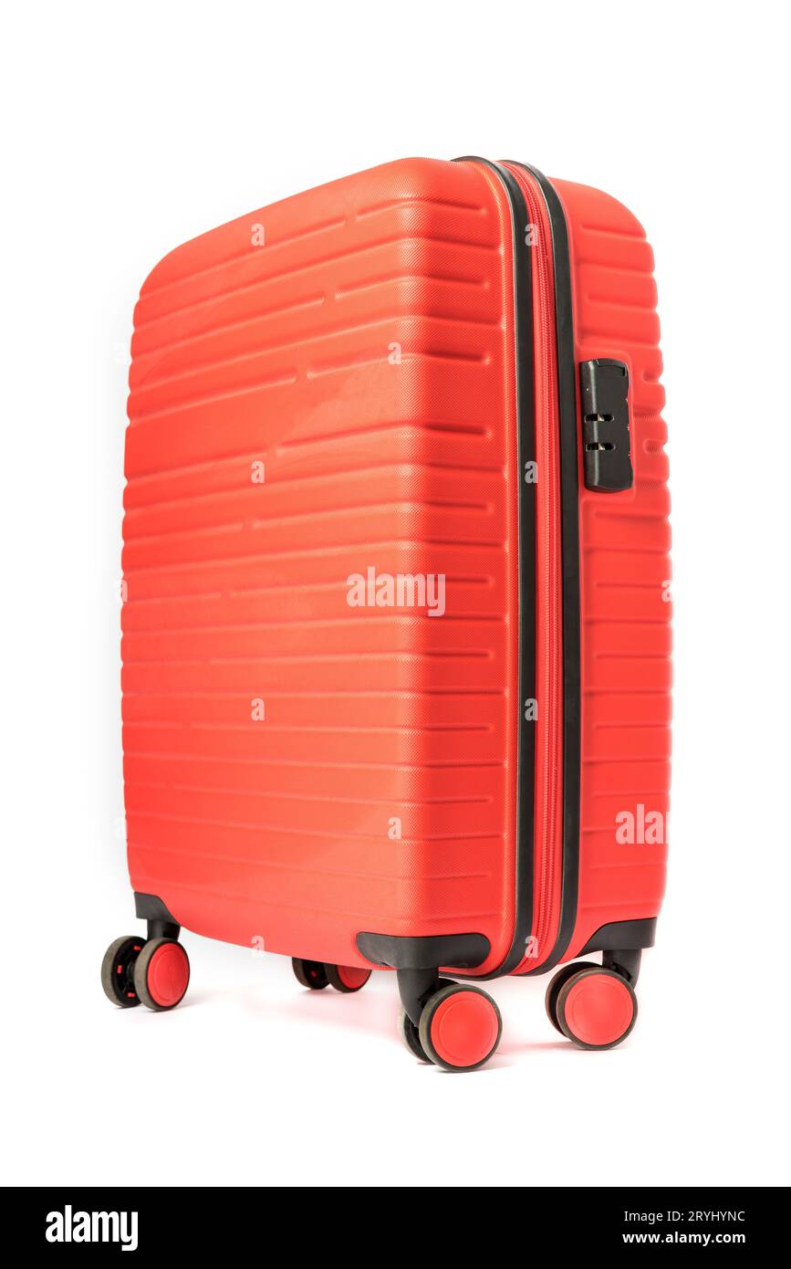 Travel red suitcase isolated on white background Stock Photo - Alamy
