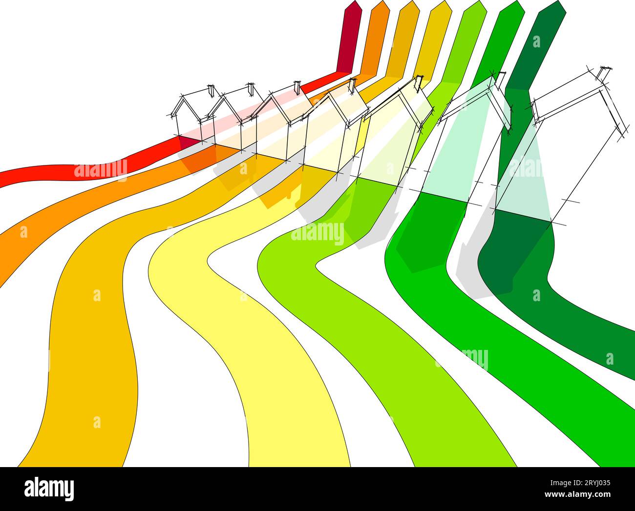 Seven houses in energy rating diagram Stock Photo - Alamy