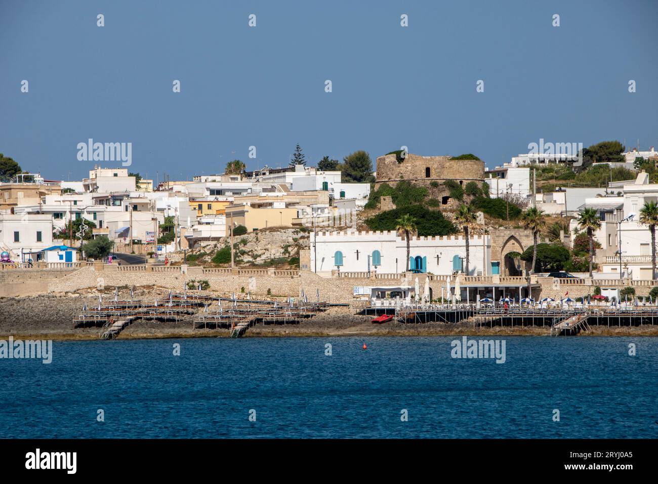 The town Santa Maria di Leuca and Morciano tower as seen from sea ...