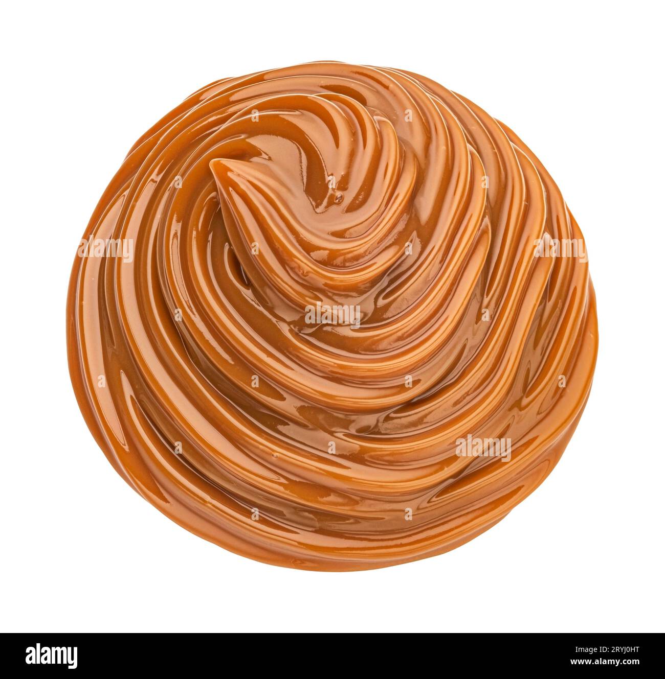 Melted caramel cream swirl isolated on white background, top view Stock ...