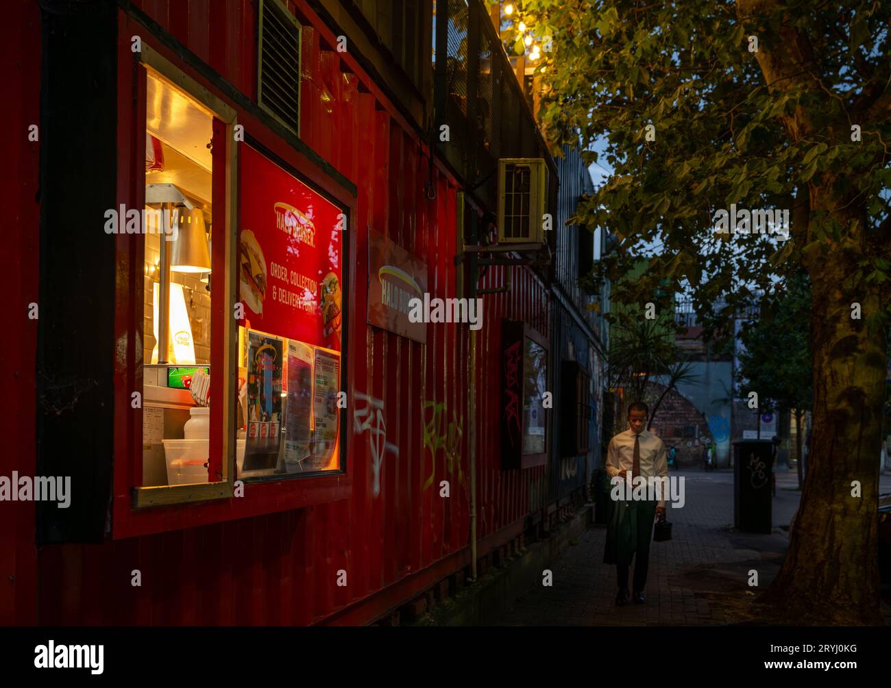 Brixton, London, UK: Order and collection window outside Halo Burger at ...