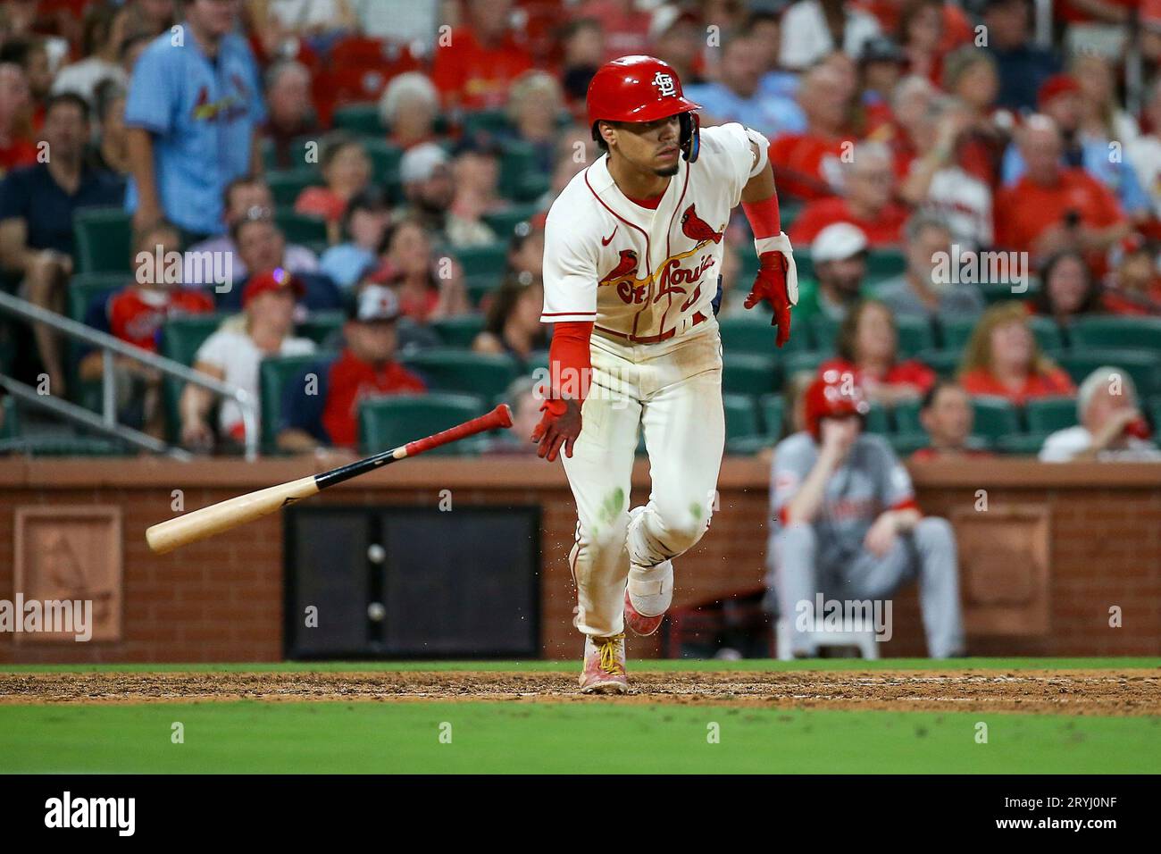 St. Louis Cardinals' Masyn Winn bats for a two RBI single during the ...