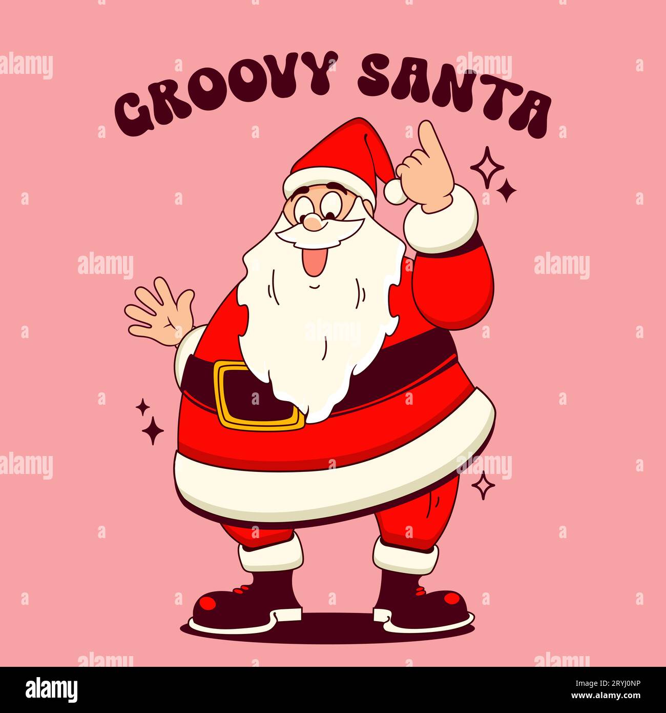 Groovy Santa Claus in trendy cartoon style. Vector illustration Stock ...