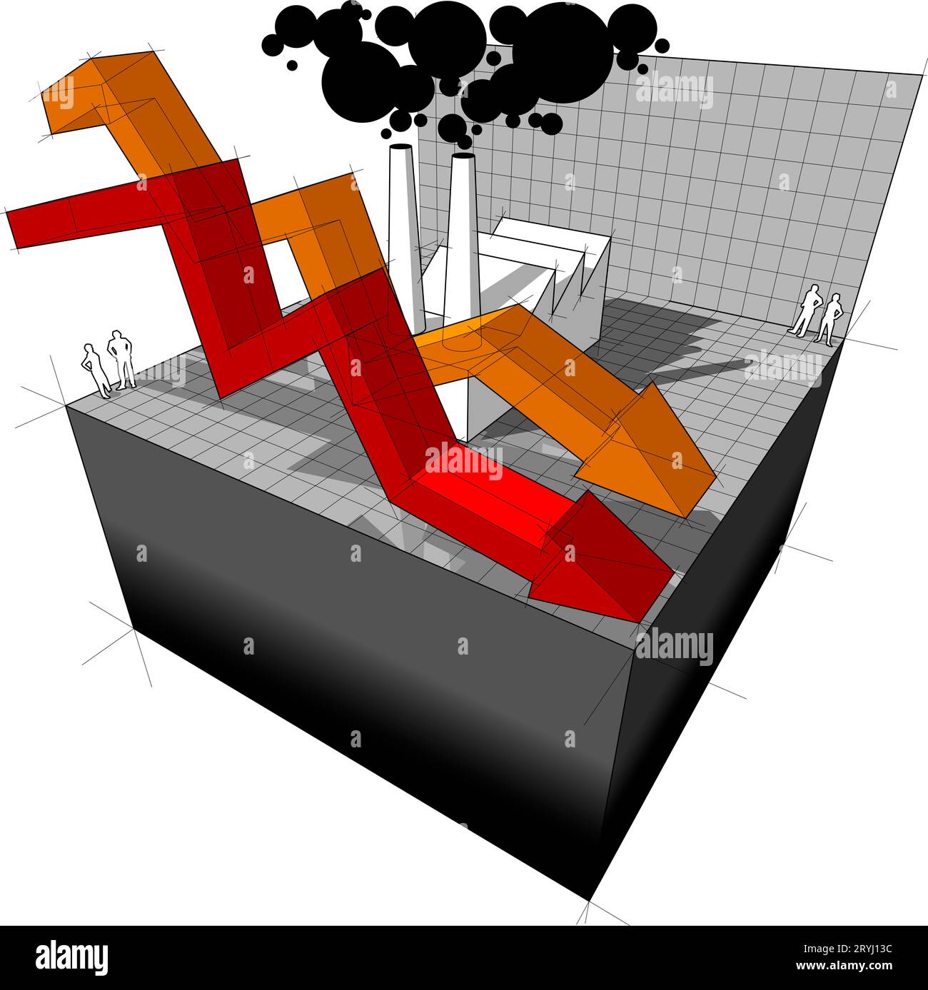 Diagram of aÂ factory with falling business arrows Stock Photo - Alamy
