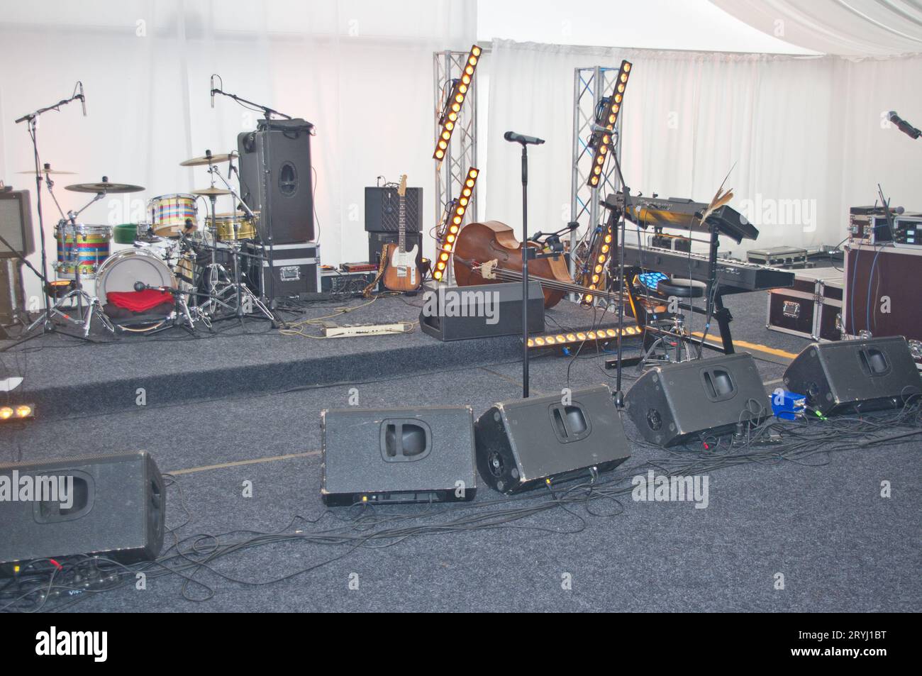 Musical instruments and equipment before the concert Stock Photo - Alamy