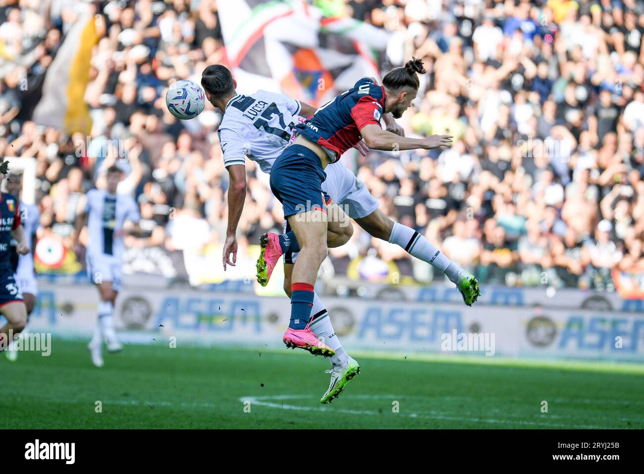 Udine, Italy. 01st Oct, 2023. Udinese's Lorenzo Lucca header hindered ...