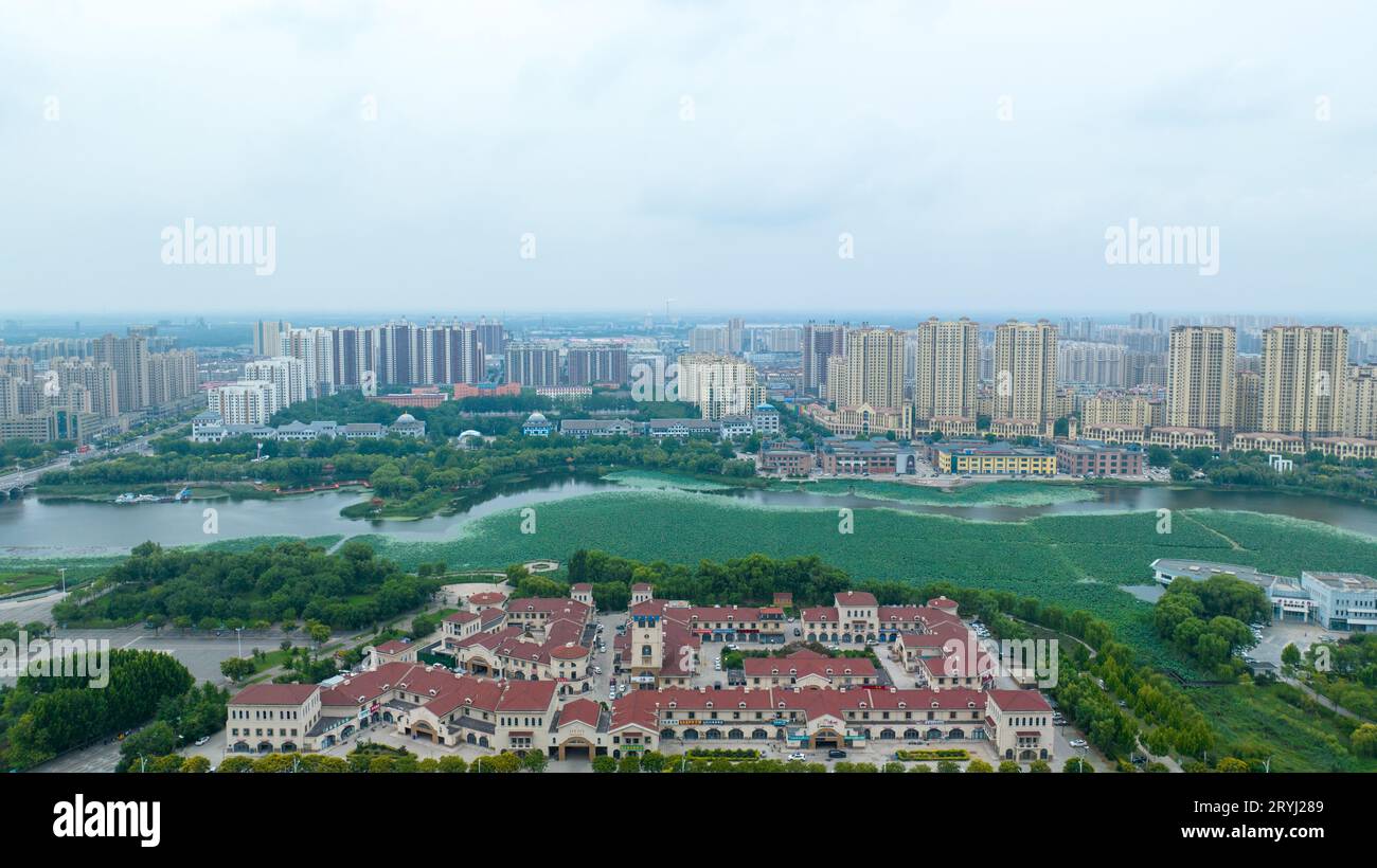 Aerial photography of waterfront city scenery in North China Stock ...