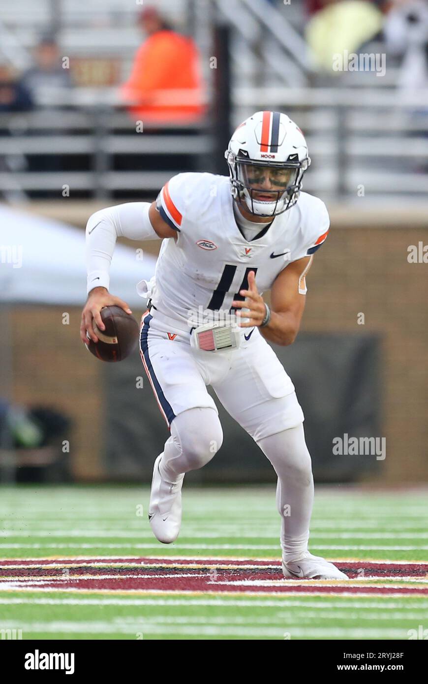Alumni Stadium. 30th Sep, 2023. MA, USA; Virginia Cavaliers quarterback ...