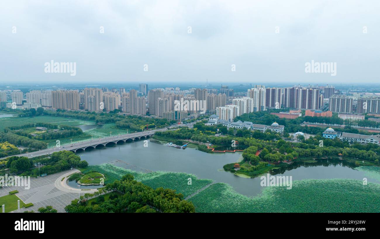 Aerial photography of waterfront city scenery in North China Stock ...