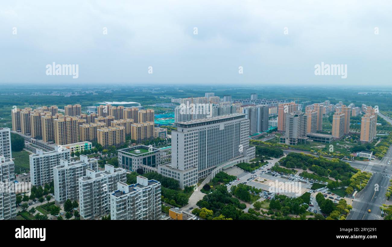 Aerial photography of waterfront city scenery in North China Stock ...
