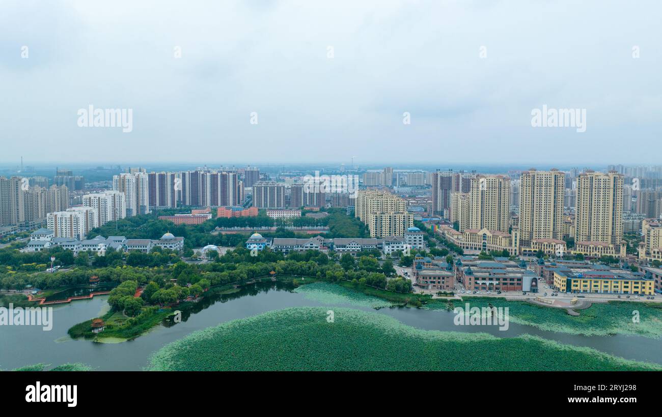 Aerial photography of waterfront city scenery in North China Stock ...