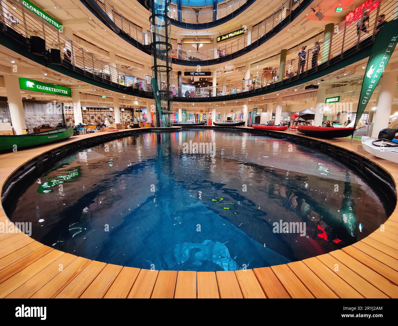 Globetrotter, atrium with water basin, shop for outdoor activities ...