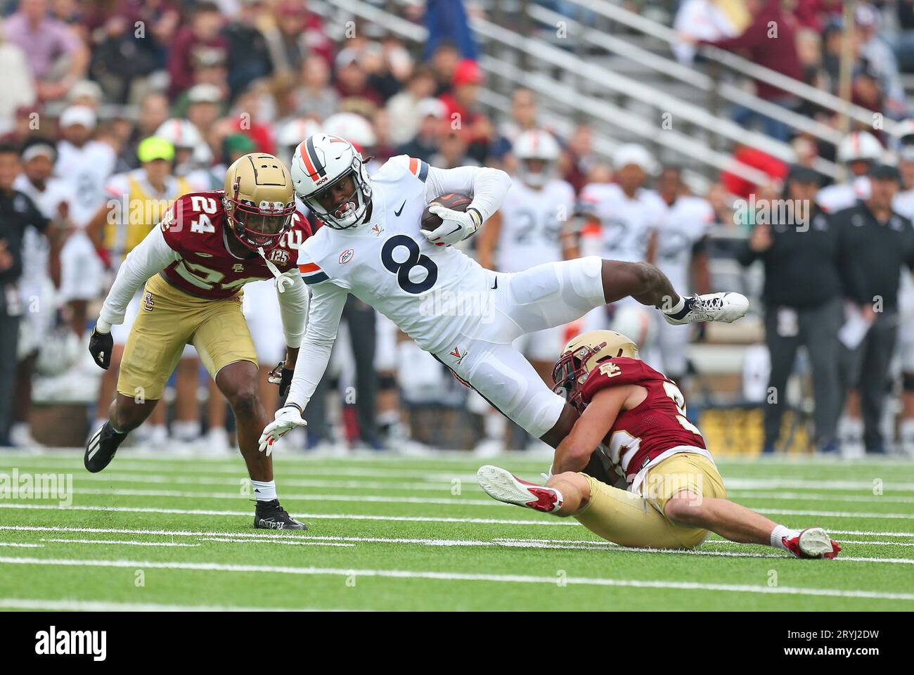 Alumni Stadium. 30th Sep, 2023. MA, USA; Virginia Cavaliers wide receiver Malachi Fields (8 ...