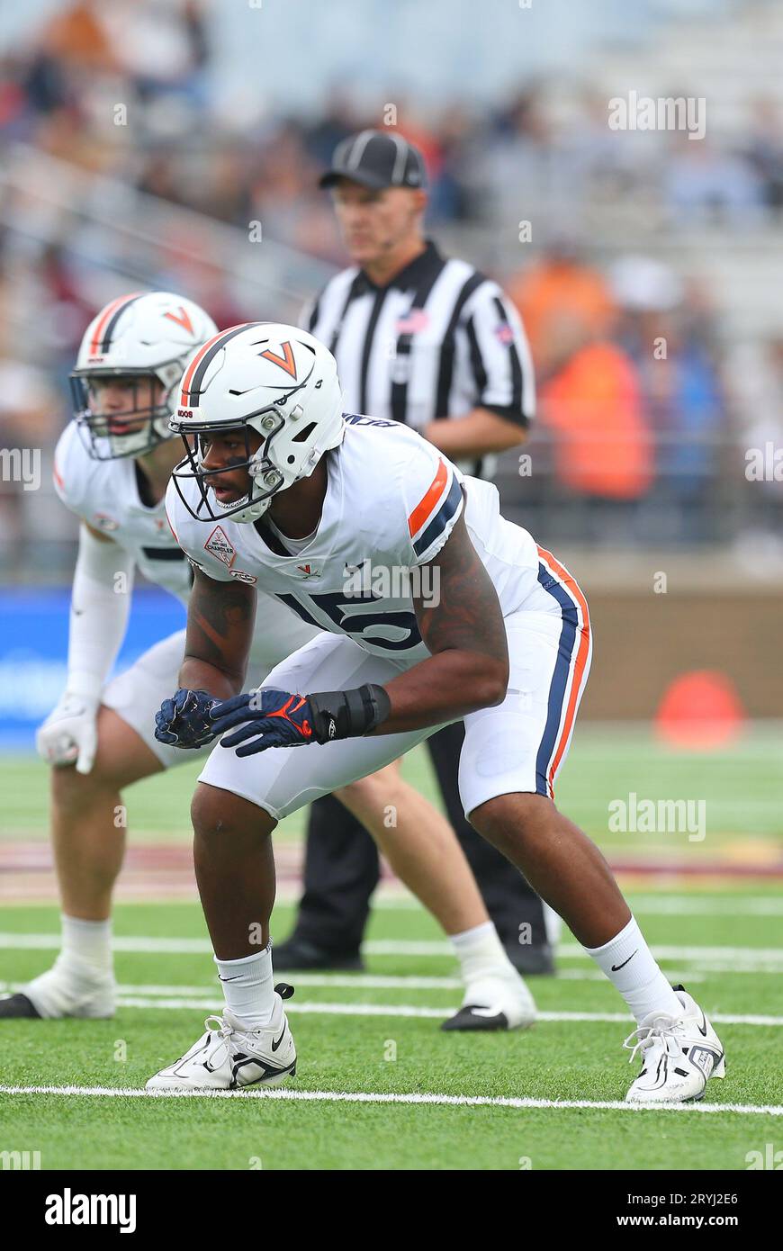 Alumni Stadium. 30th Sep, 2023. MA, USA; Virginia Cavaliers defensive ...
