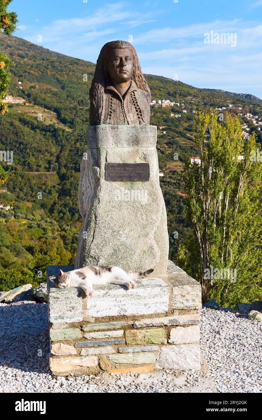 Statue of Margaret in Makrinitsa village of Pelion, Greece Stock Photo ...