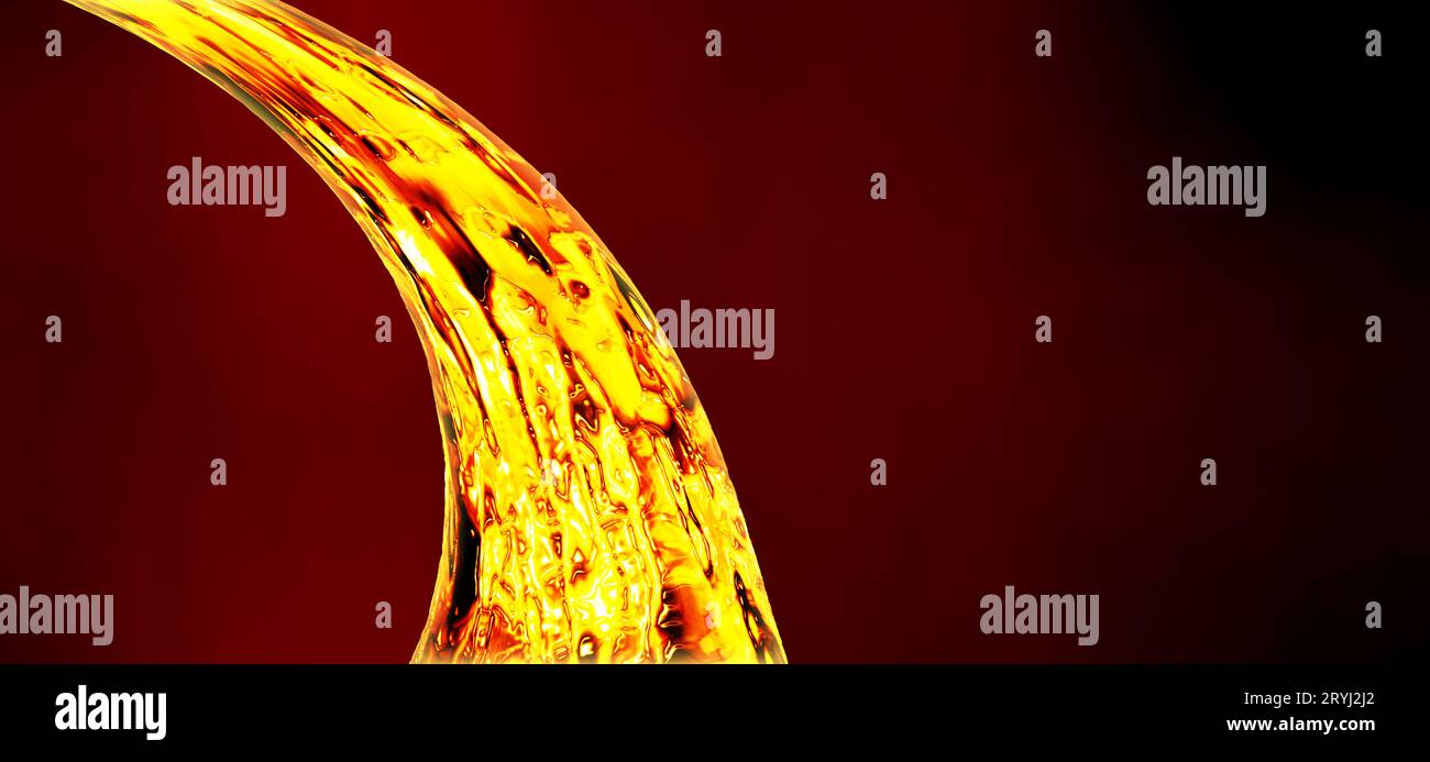 Golden liquid on dark background. Fuel concept. For projects hot metal ...