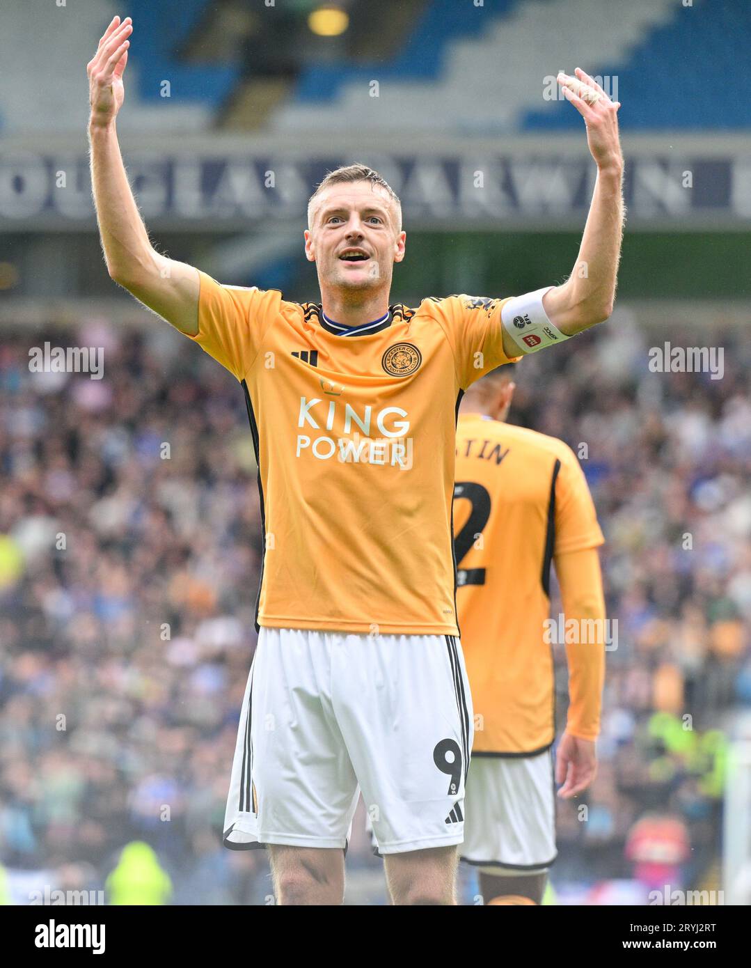 Jamie Vardy #9 of Leicester City celebrates his goal, during the Sky ...