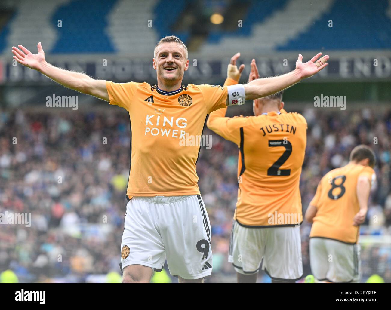 Jamie Vardy #9 of Leicester City celebrates his goal, during the Sky ...