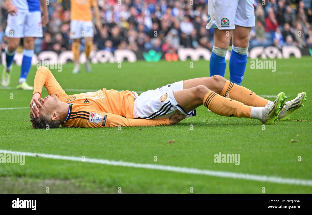 Kasey McAteer #35 of Leicester City goes down with an injury, during ...