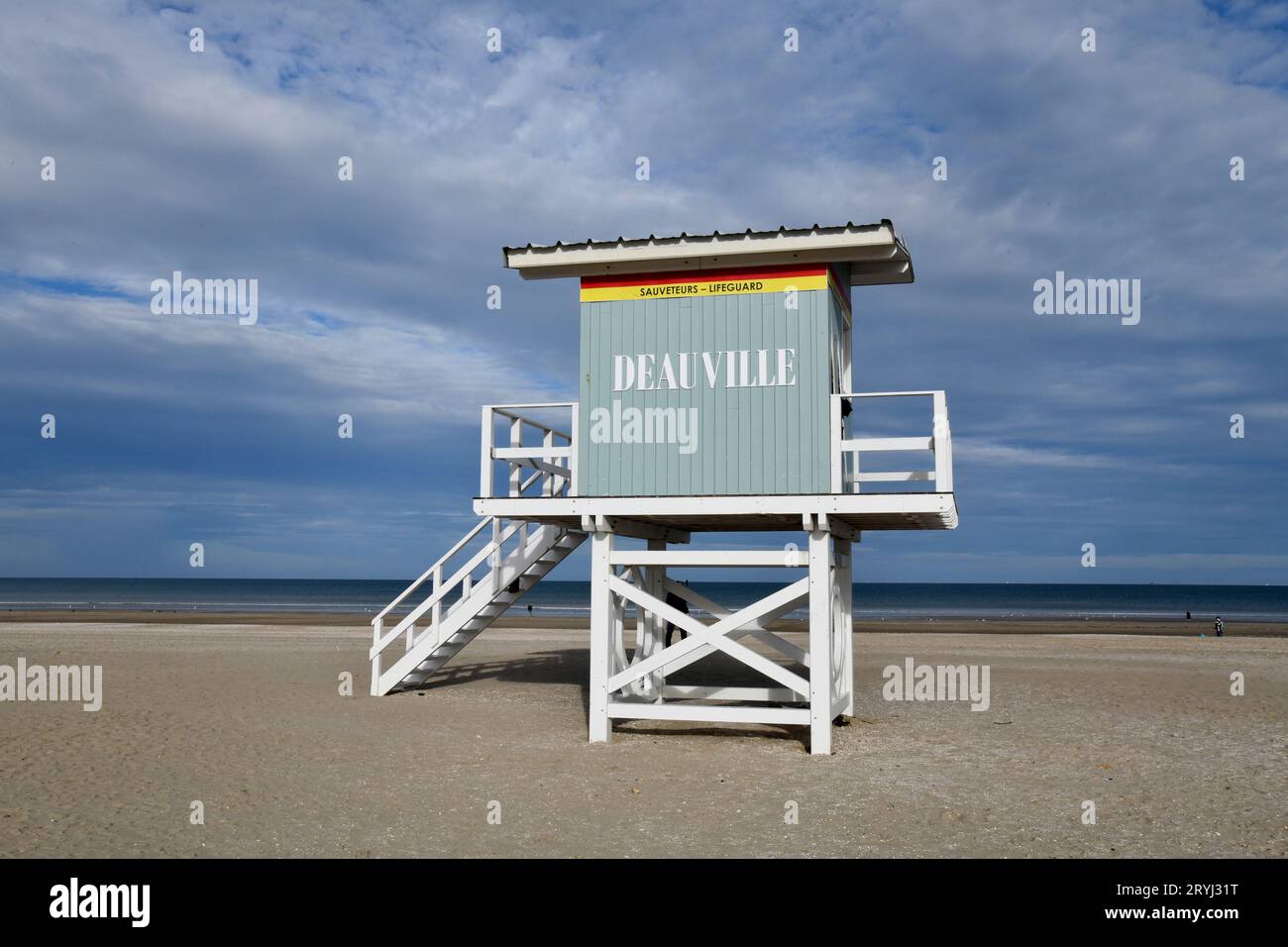 The lifeguard's hut on the beach at Deauville, France, French, Normandy ...
