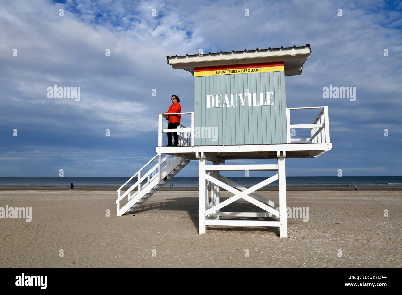 The lifeguard's hut on the beach at Deauville, France, French, Normandy ...