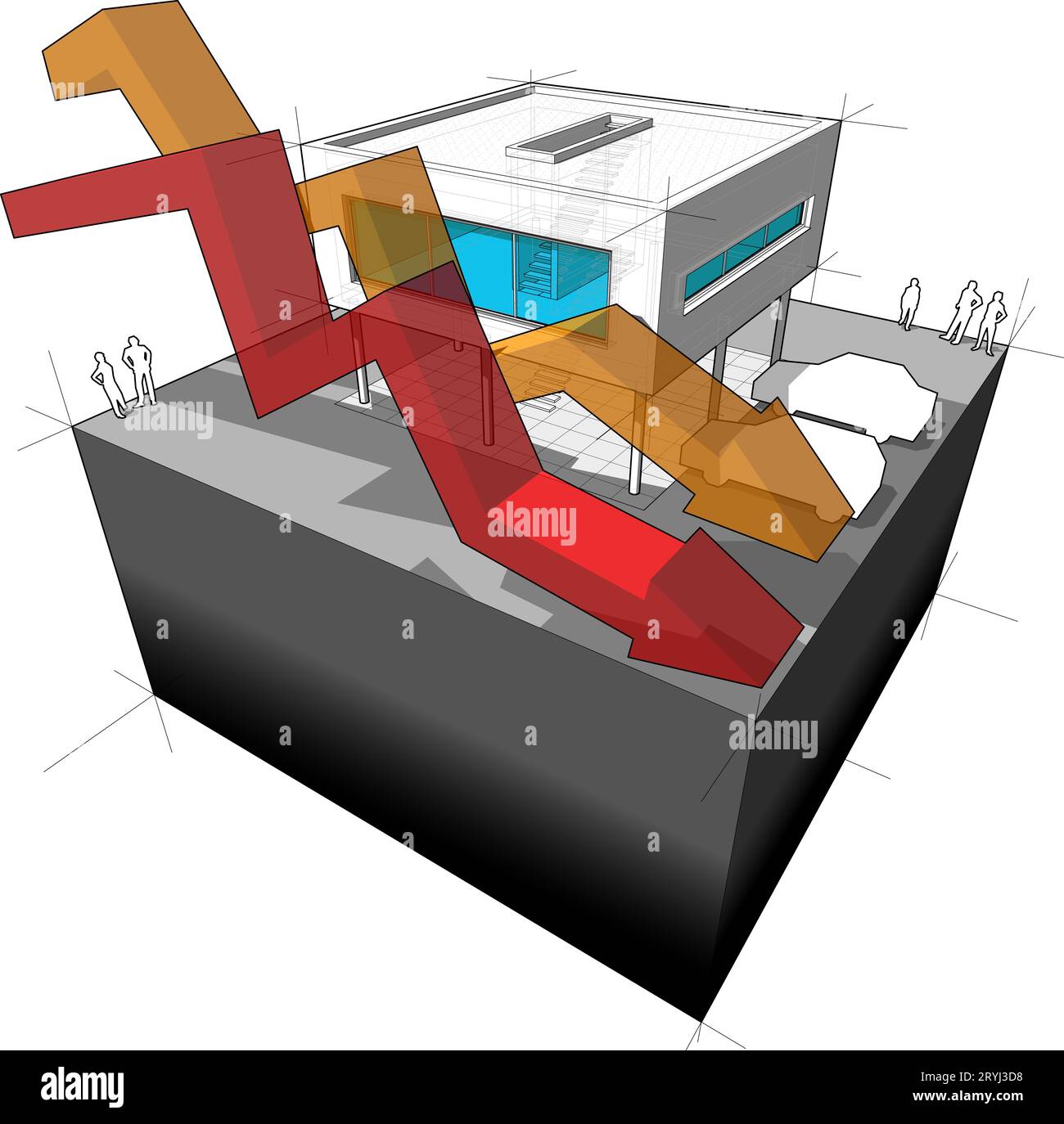 Diagram of aÂ modern house with falling business arrows Stock Photo - Alamy