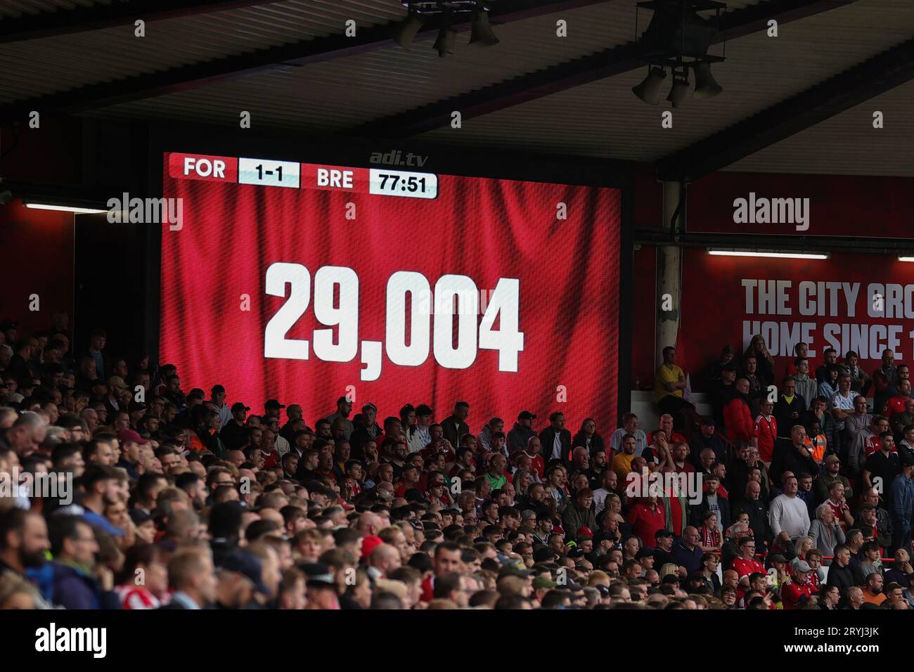 Nottingham, UK. 01st Oct, 2023. The big screen displays the match ...