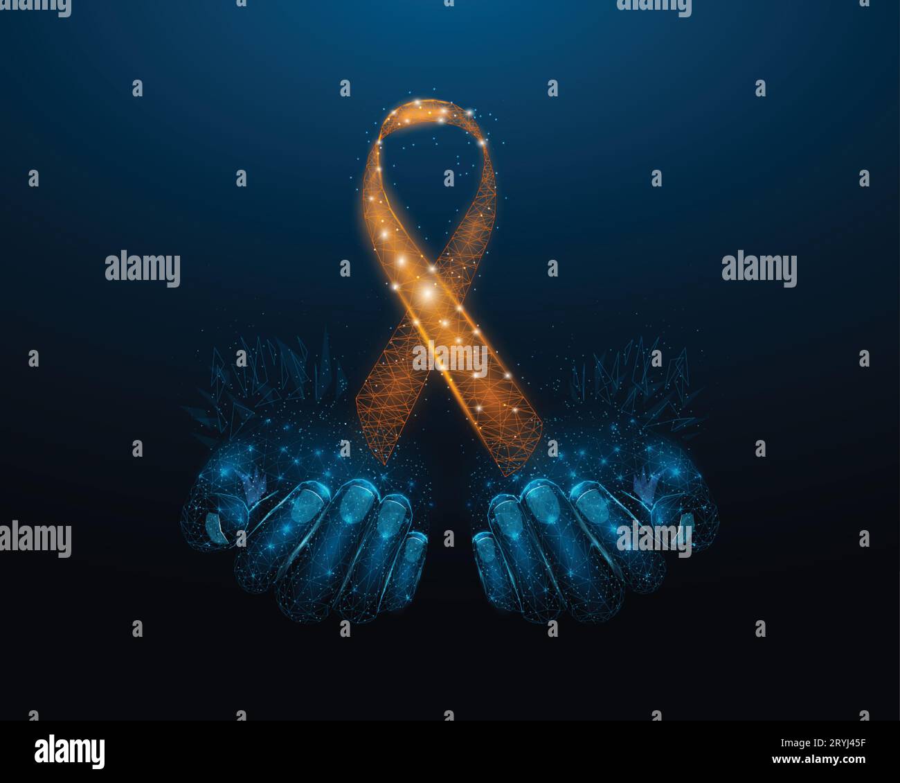 Two human hands are holds orange ribbon awareness. Leukemia awareness ...