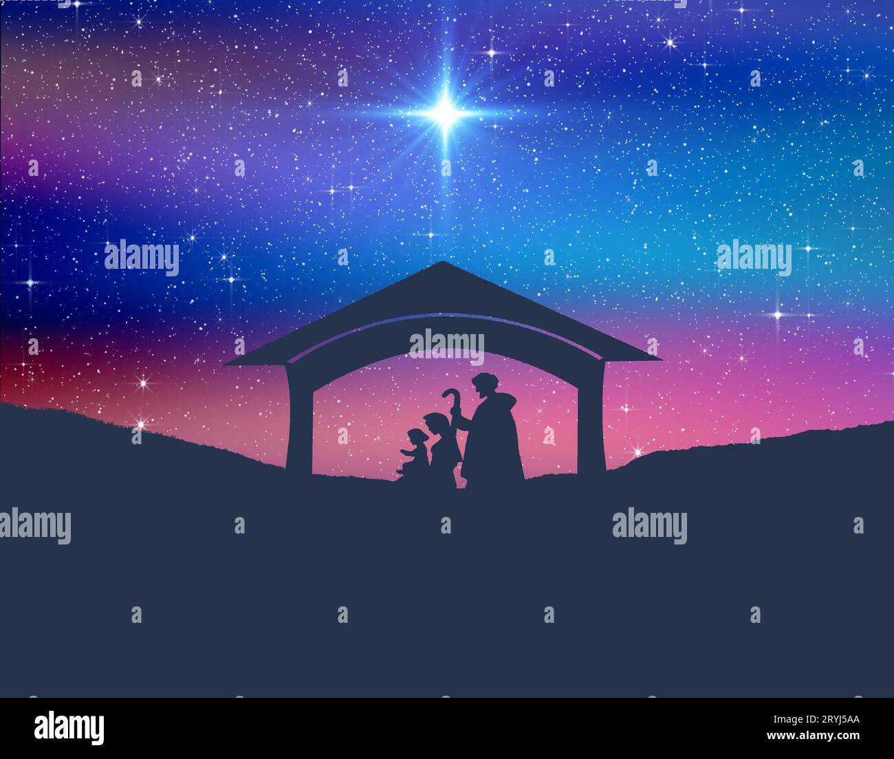 Star of Bethlehem, or the Christmas Star. Silhouettes of Jesus Christ's ...